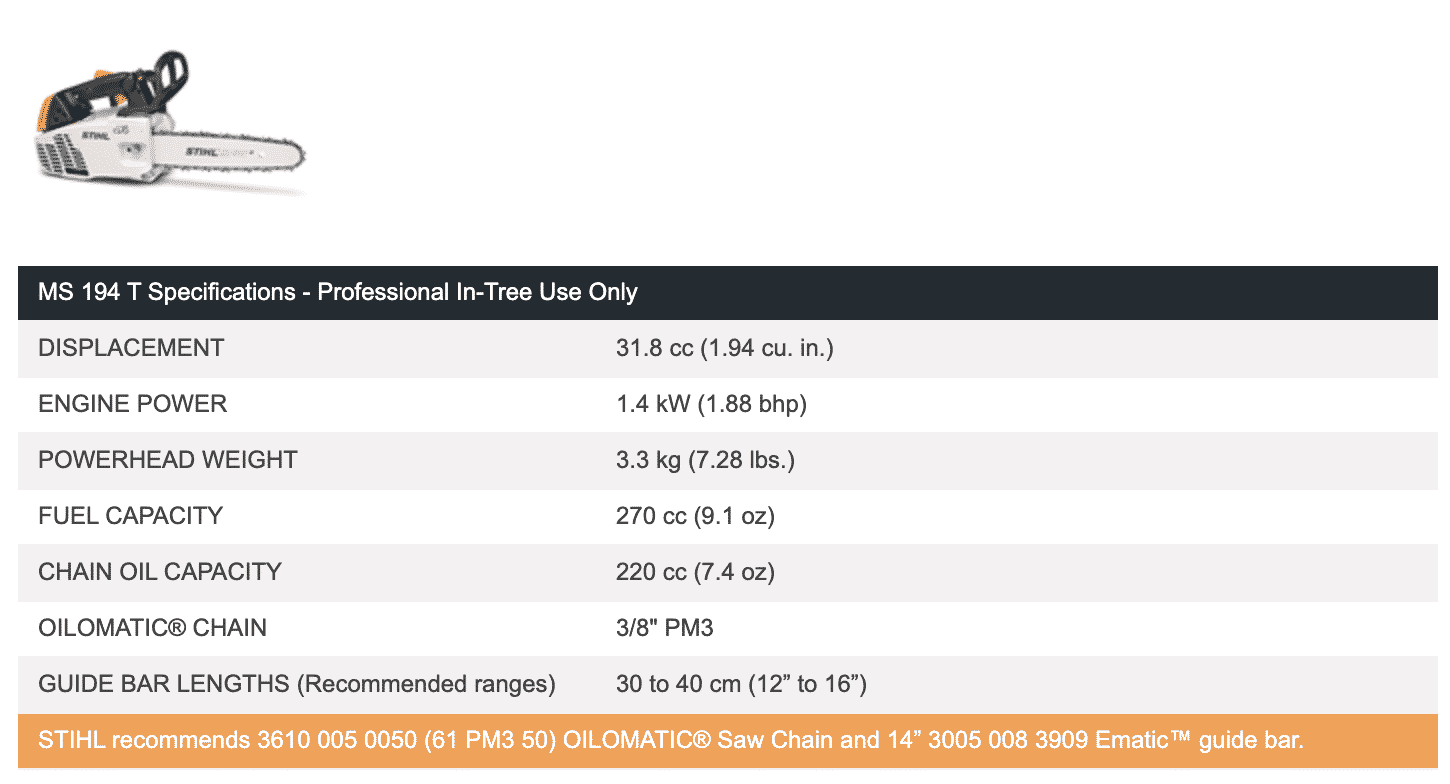 STIHL Chainsaw MS 194 T - Chenango Supply Company