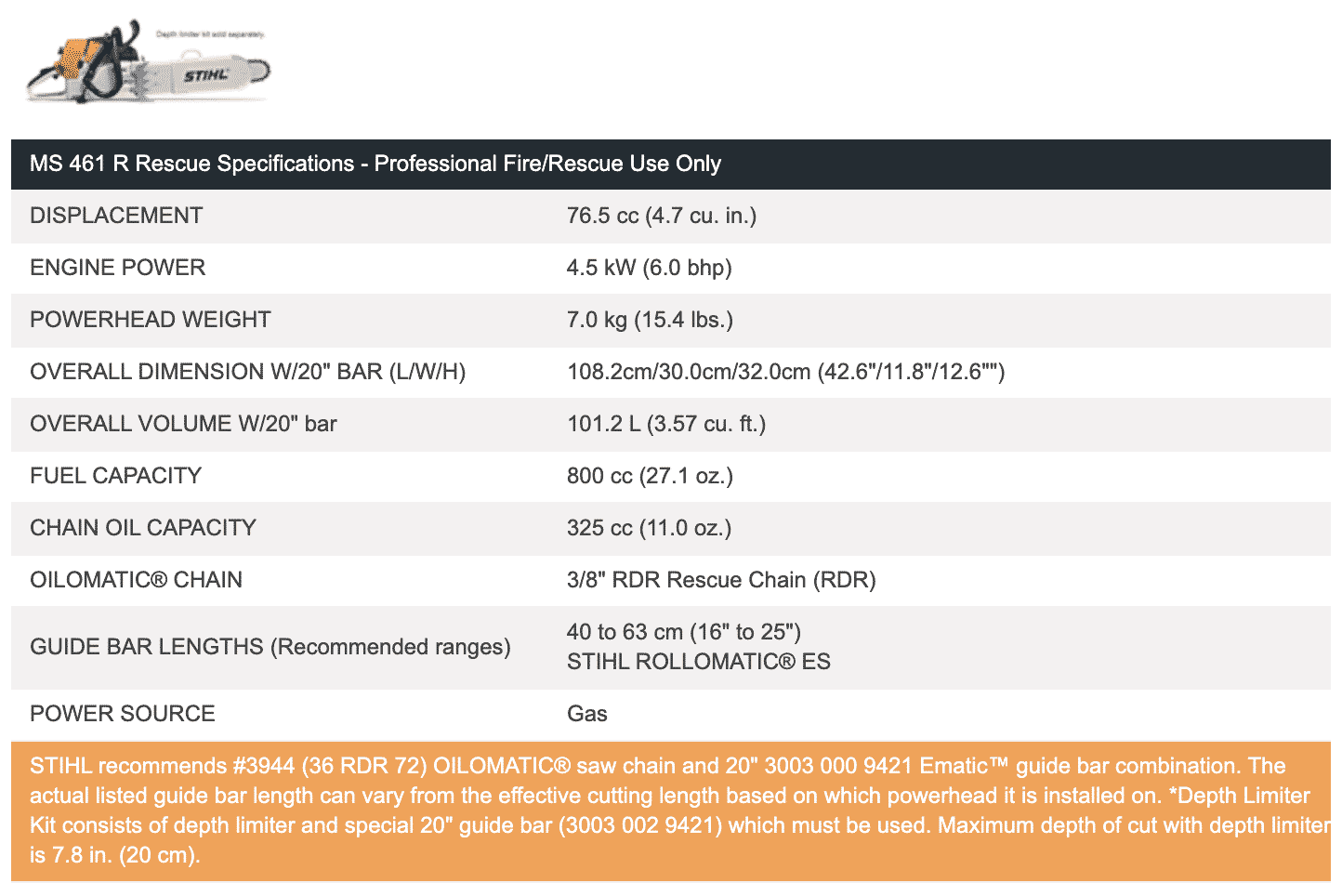 STIHL Chainsaw MS 461 R Rescue - Chenango Supply Company